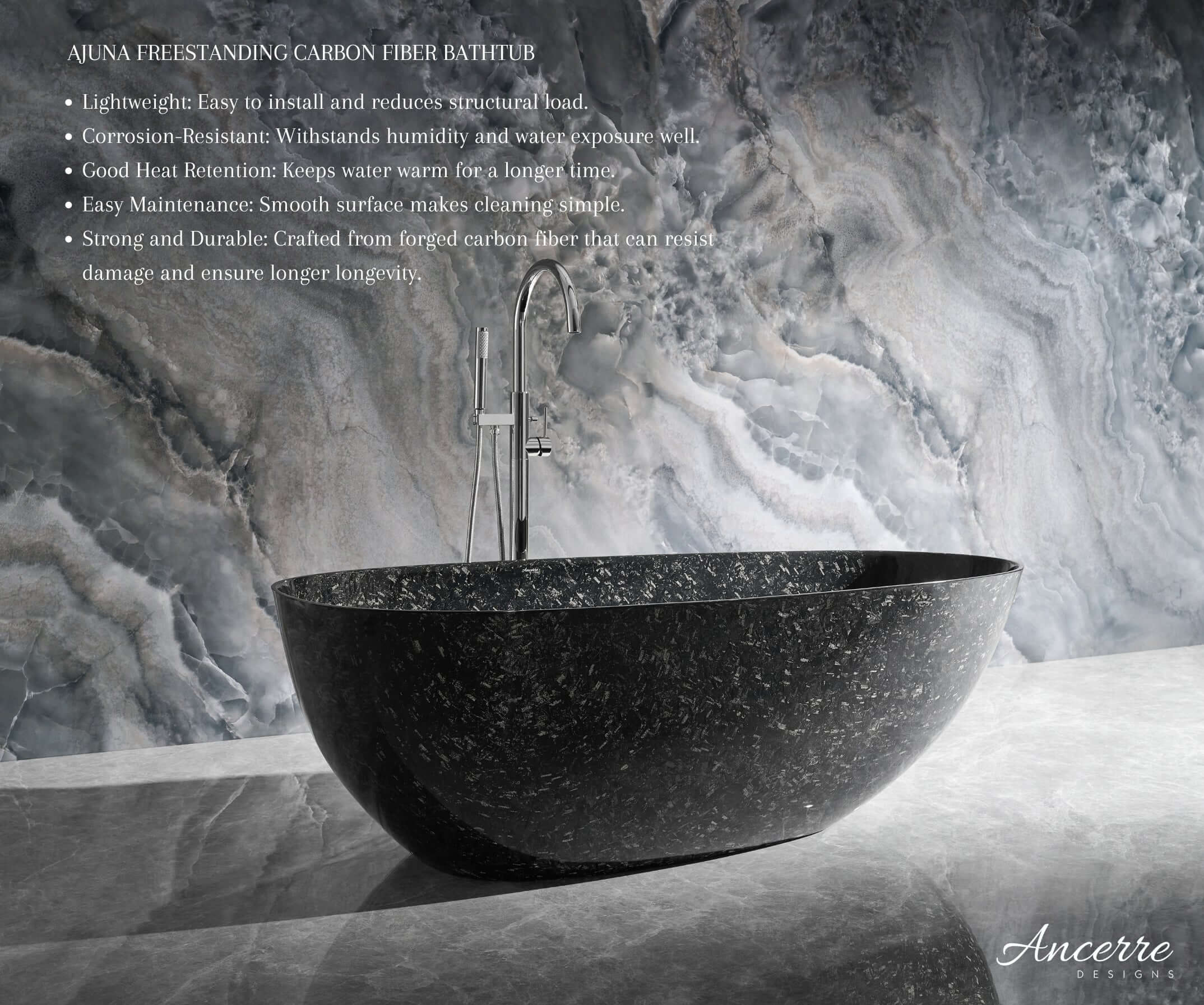 Ancerre Anjuna 67" Freestanding Forged Carbon Fiber Bathtub – Ancerre ...