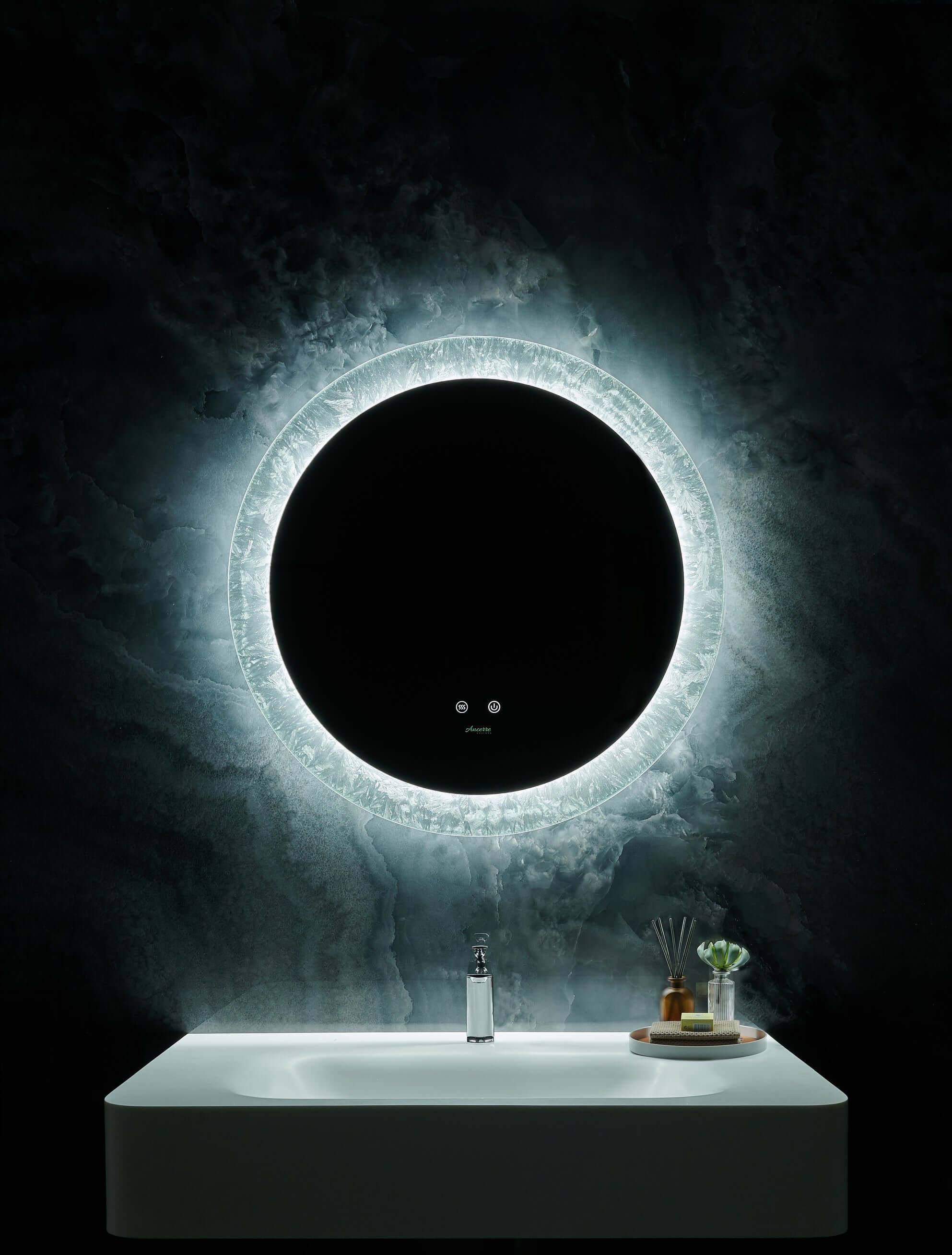 Frysta Round LED Frameless Mirror with Dimmer and Defogger – Ancerre ...