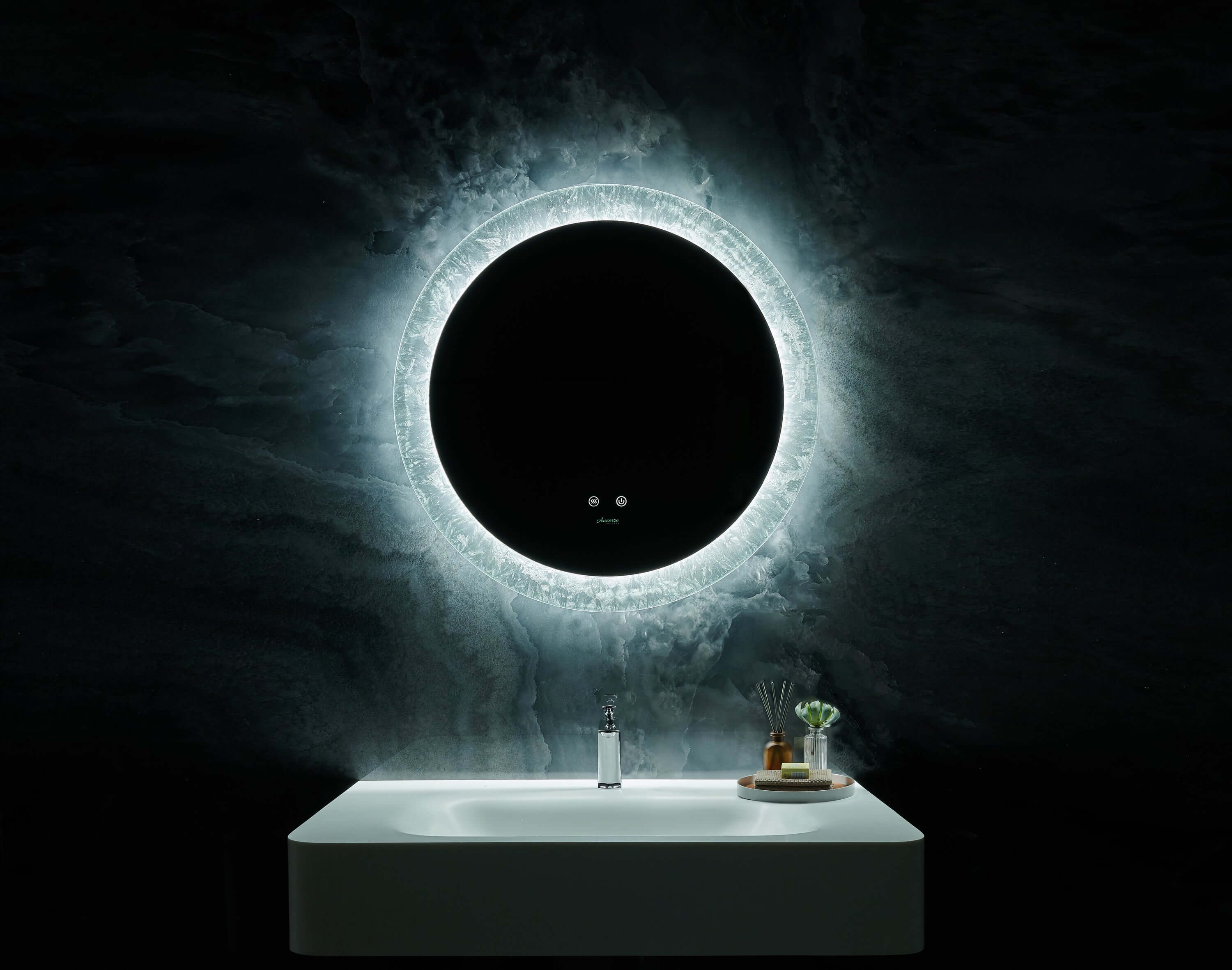 Frysta Round LED Frameless Mirror with Dimmer and Defogger – Ancerre ...