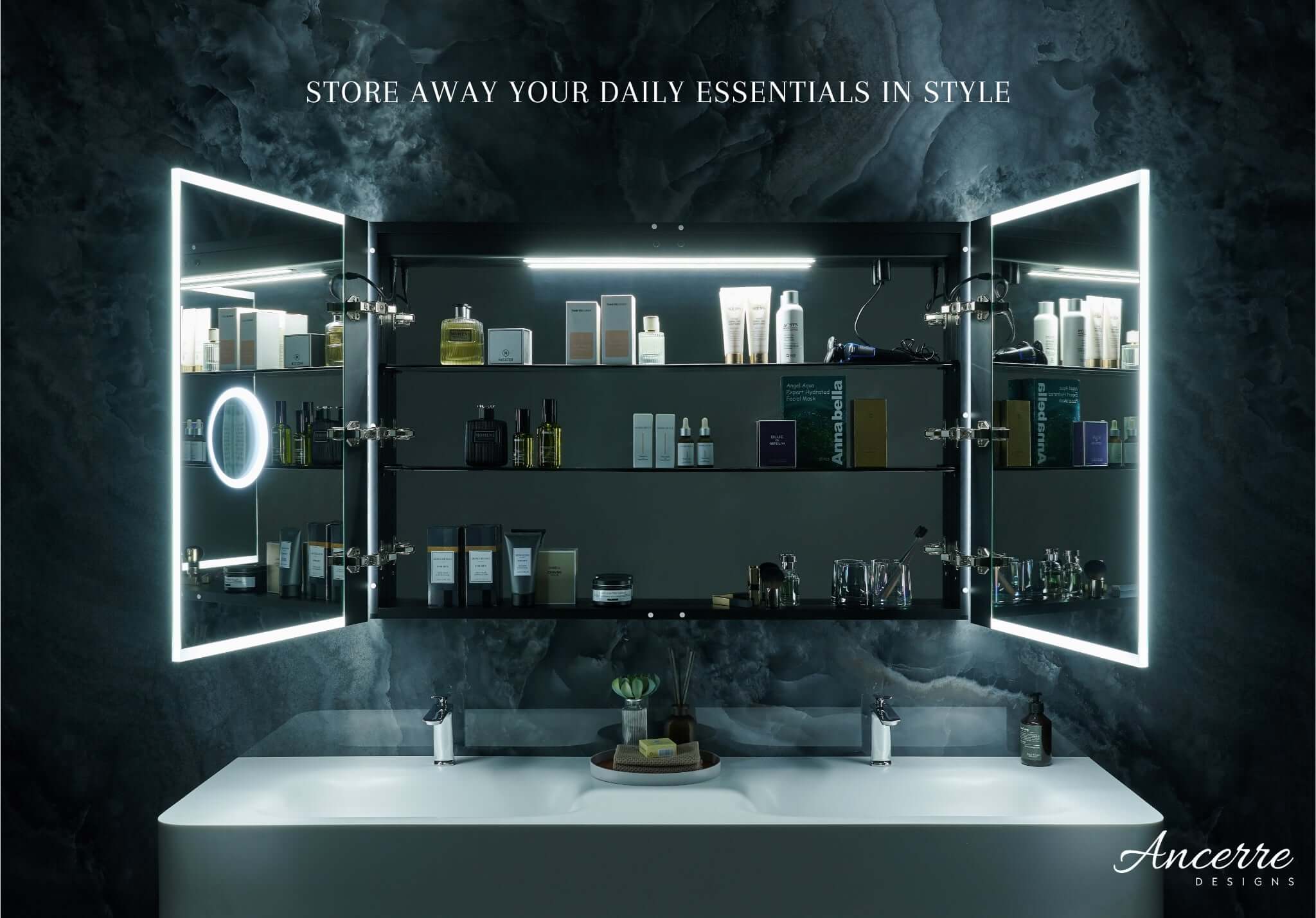 Pagani LED Mirror Cabinet with Defogger, Dimmer, Magnifier & USB outle ...