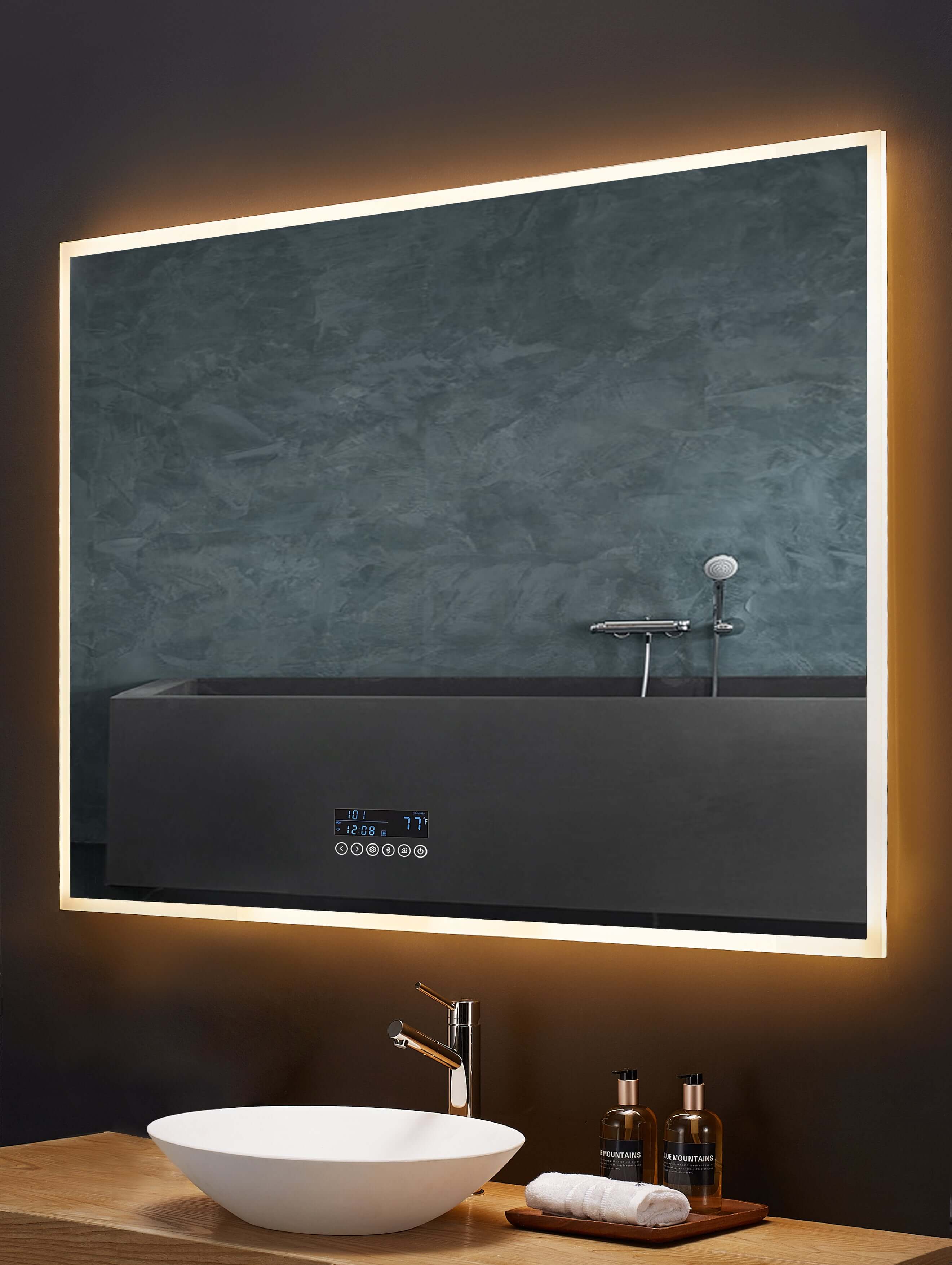 Immersion LED Lighted Bathroom Vanity Mirror with Bluetooth, Defogger ...