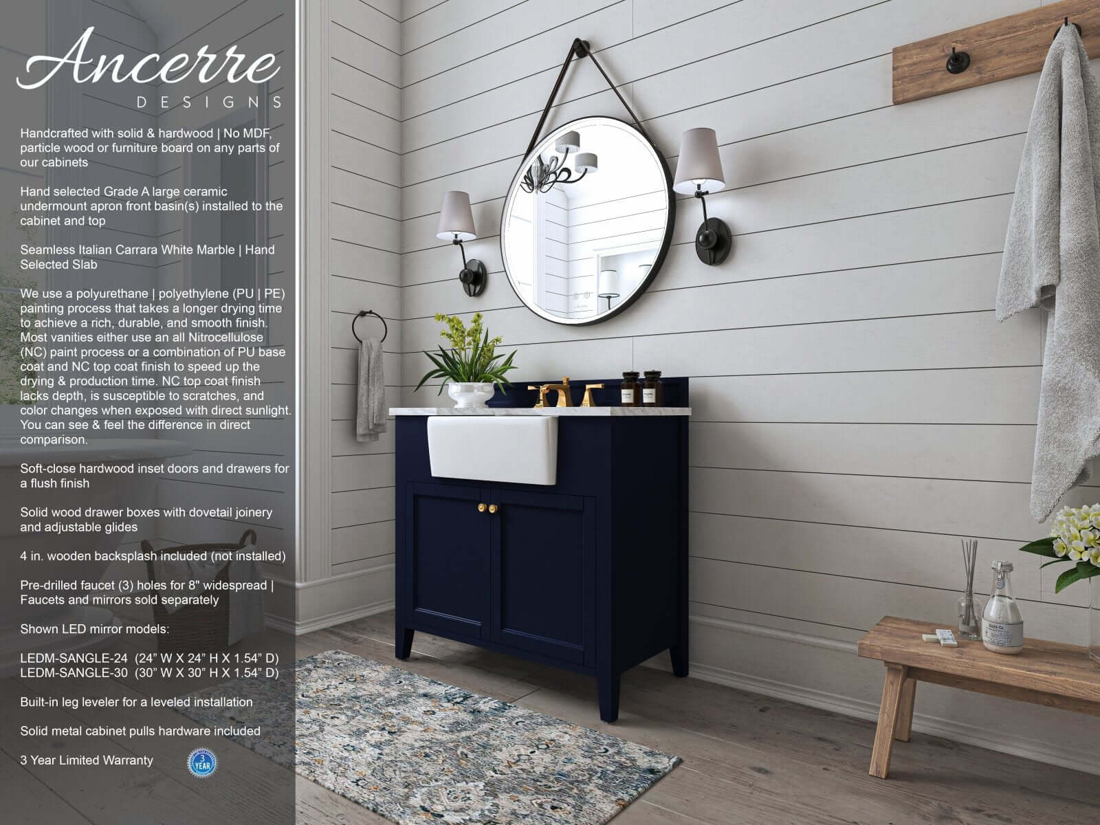 Ancerre Adeline Collection Solid Wood Bathroom Vanity Set – Ancerre Designs